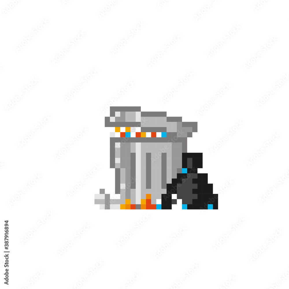 Trash can, urn. Pixel art icon set. Element design for logo, stickers ...