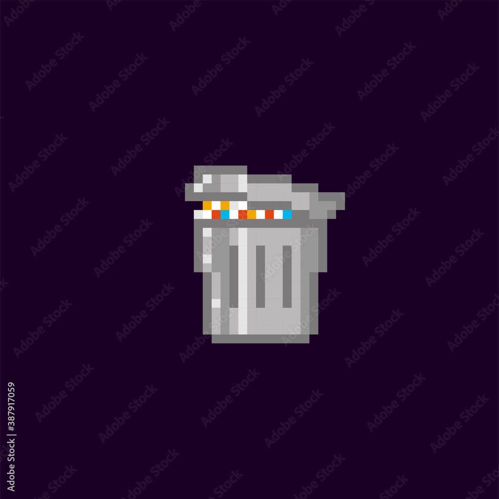 Trash can full of garbage pixel art icon. Element design for logo ...