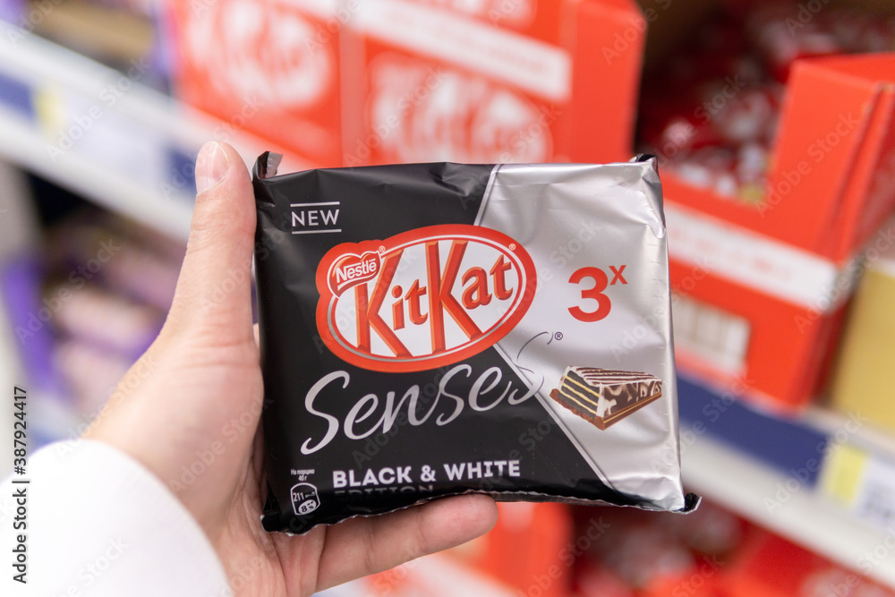 Tyumen, Russia-October 11, 2020: Kit Kat senses chocolate bar sale in ...