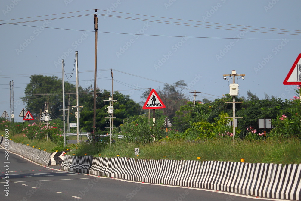 Traffic road sign gap in median built on the road from safety point of ...