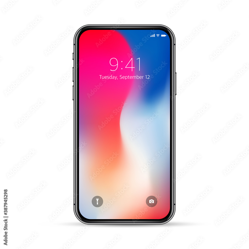 Realistic, modern, smart phone collection with apps on isolated ...