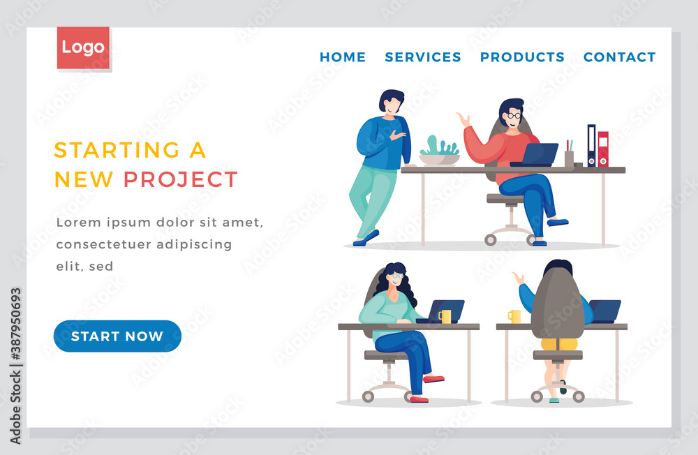 Vector design of landing page of start up website in flat style ...