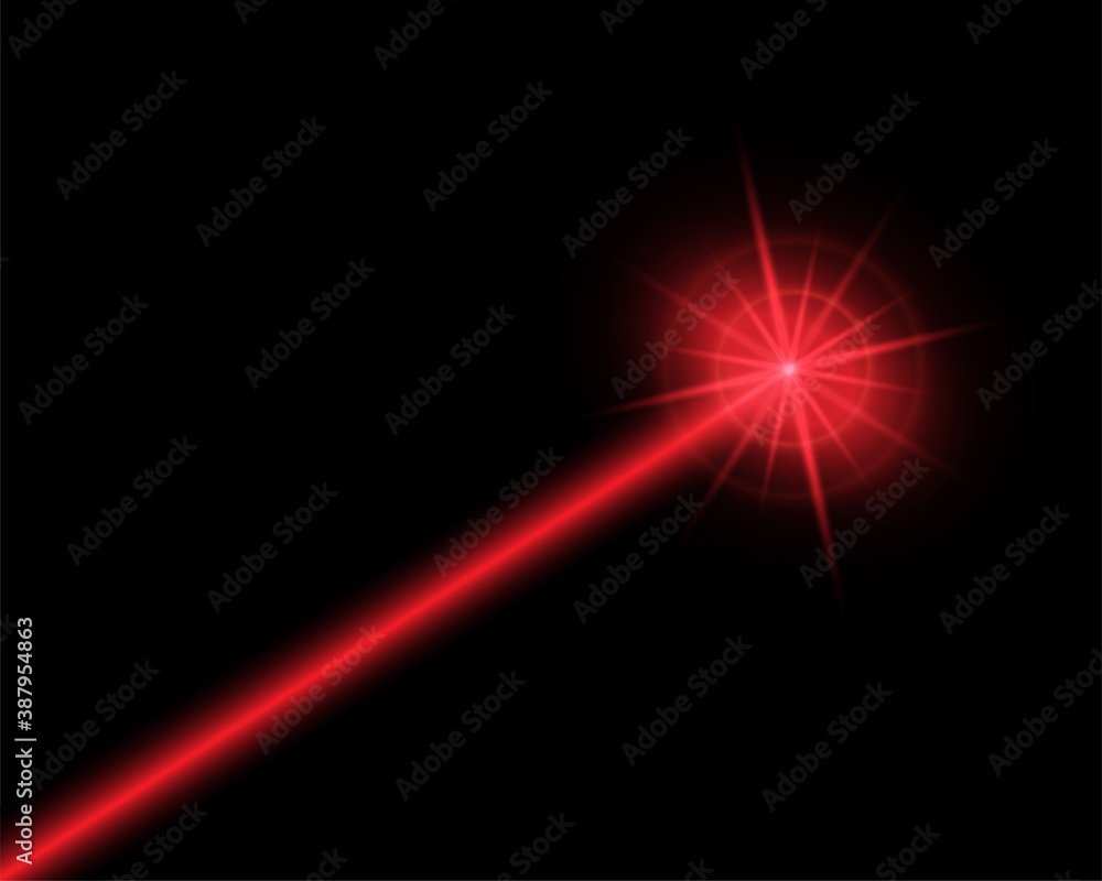 Abstract red laser beam. Isolated on transparent black background ...
