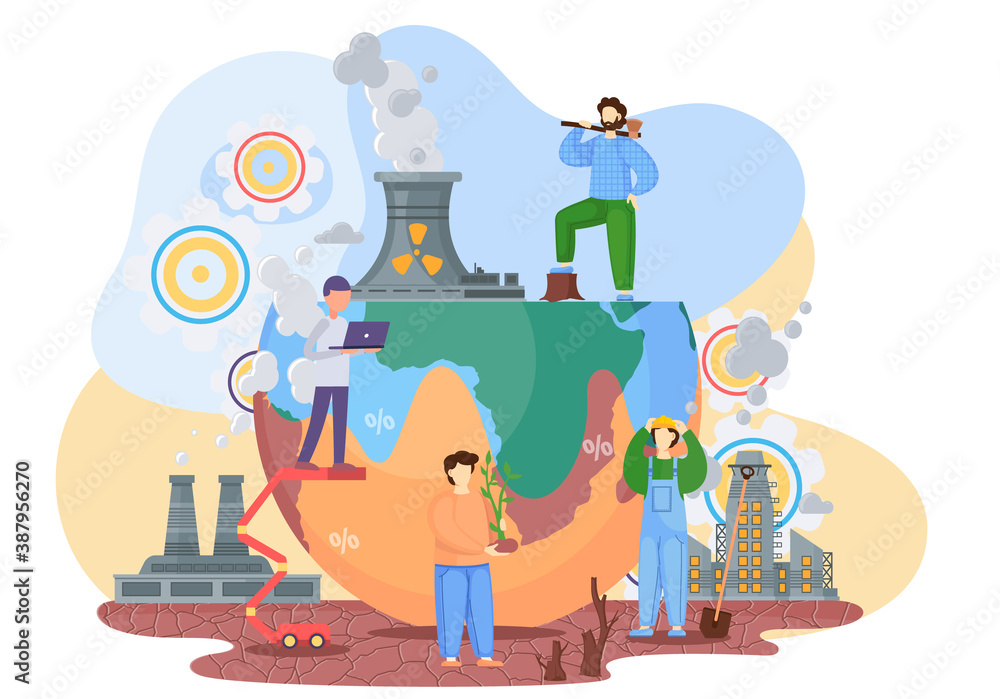 Effects of human activities. Illustration of the air pollution theme ...