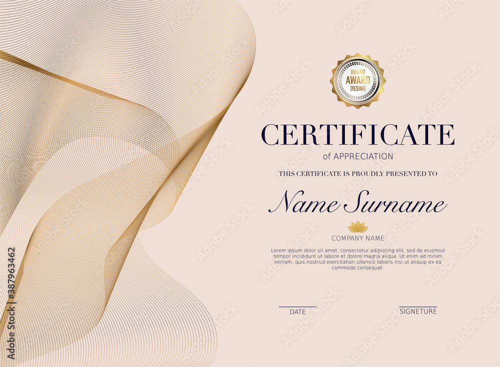 Certificate template with golden decoration element. Design diploma ...