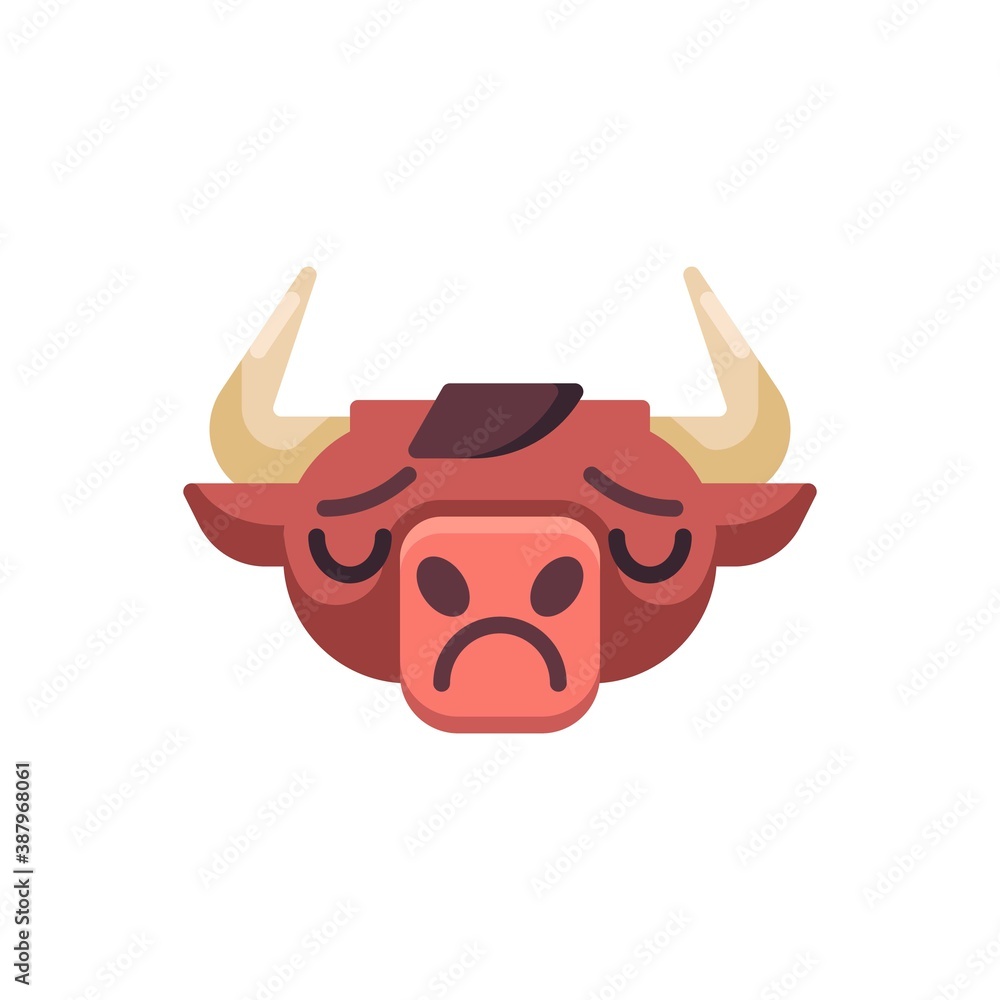 Sad Bull emoji flat icon, vector sign, Upset Ox emotion colorful ...