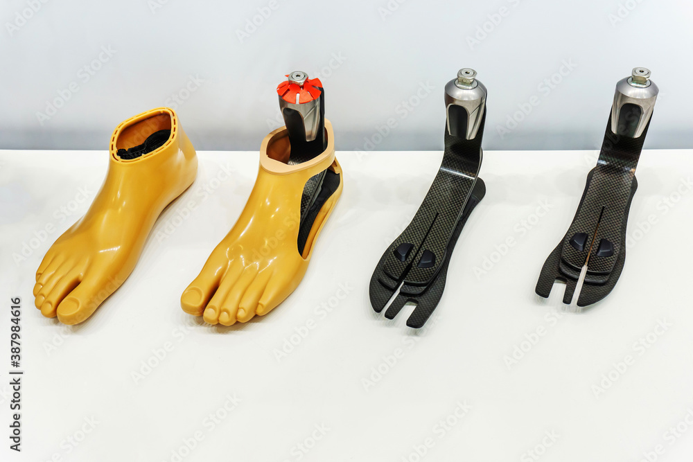 Artificial feet made of plastic and high-strength carbon fiber. Modern ...