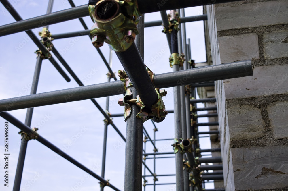 A junction of a steel lattice structure that serves as a structural ...