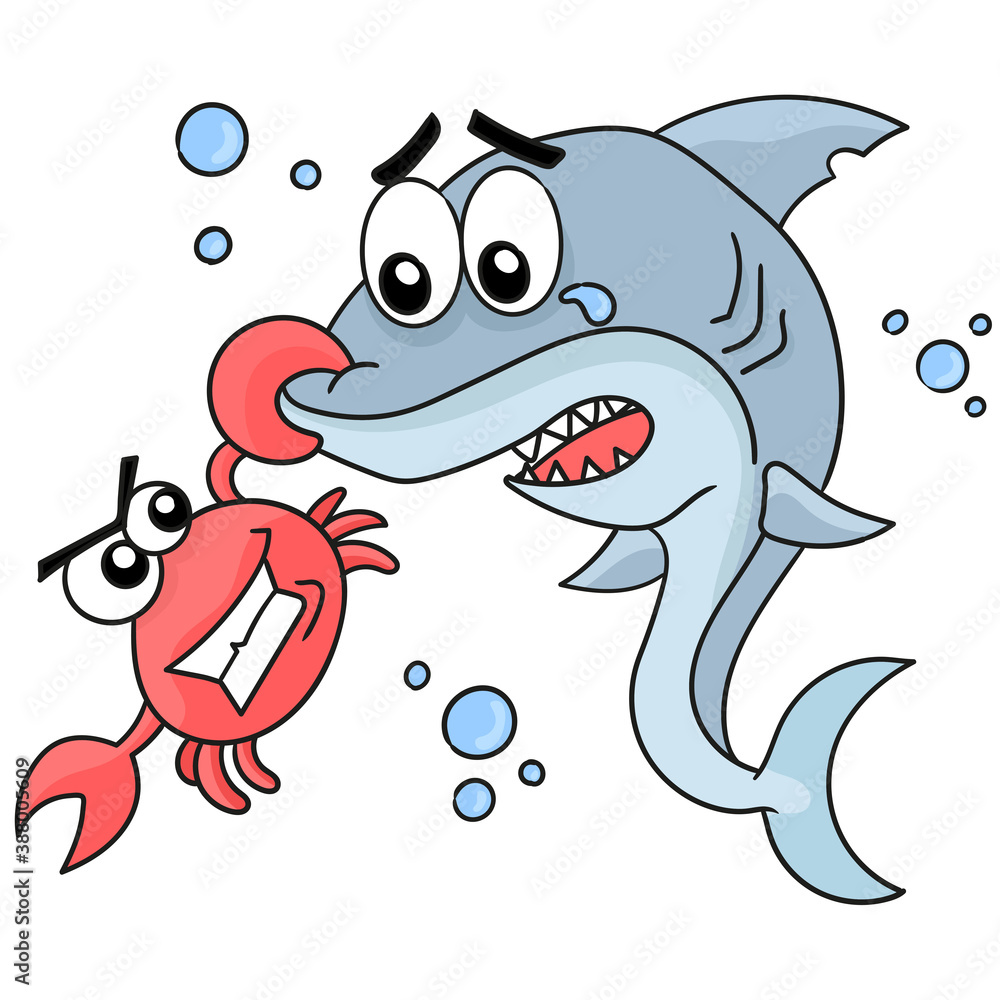hius being pinched by a crab. cartoon illustration sticker emoticon ...