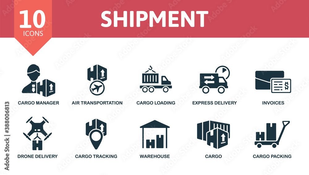 Shipment icon set. Collection contain storage, express delivery, cargo ...