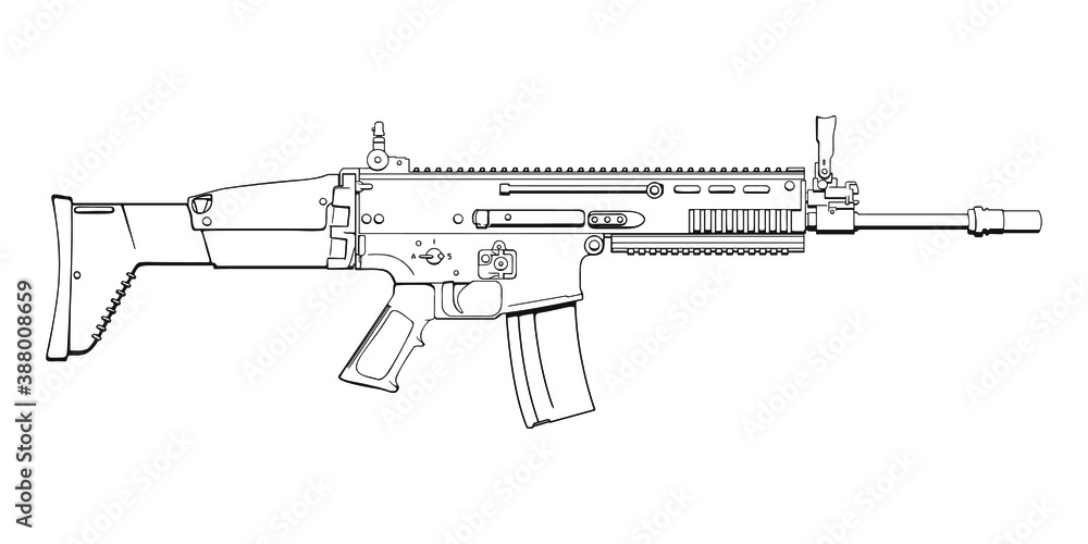 Assault rifle SCAR. Vector outline Illustration Stock Vector | Adobe Stock