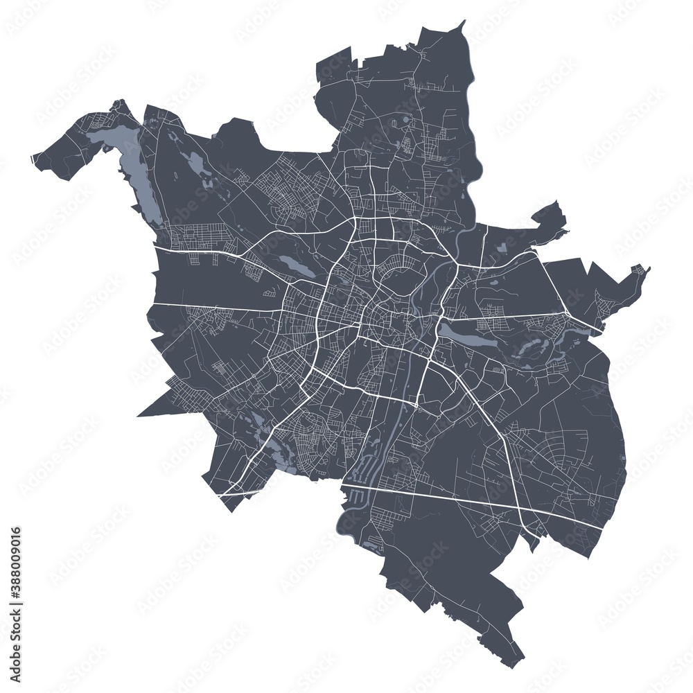 Poznan map. Detailed map of Poznan city poster with streets. Cityscape ...