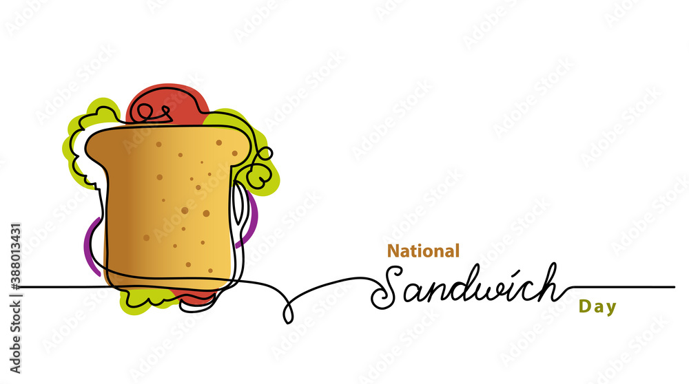 National Sandwich Day line vector banner, background, poster. One ...