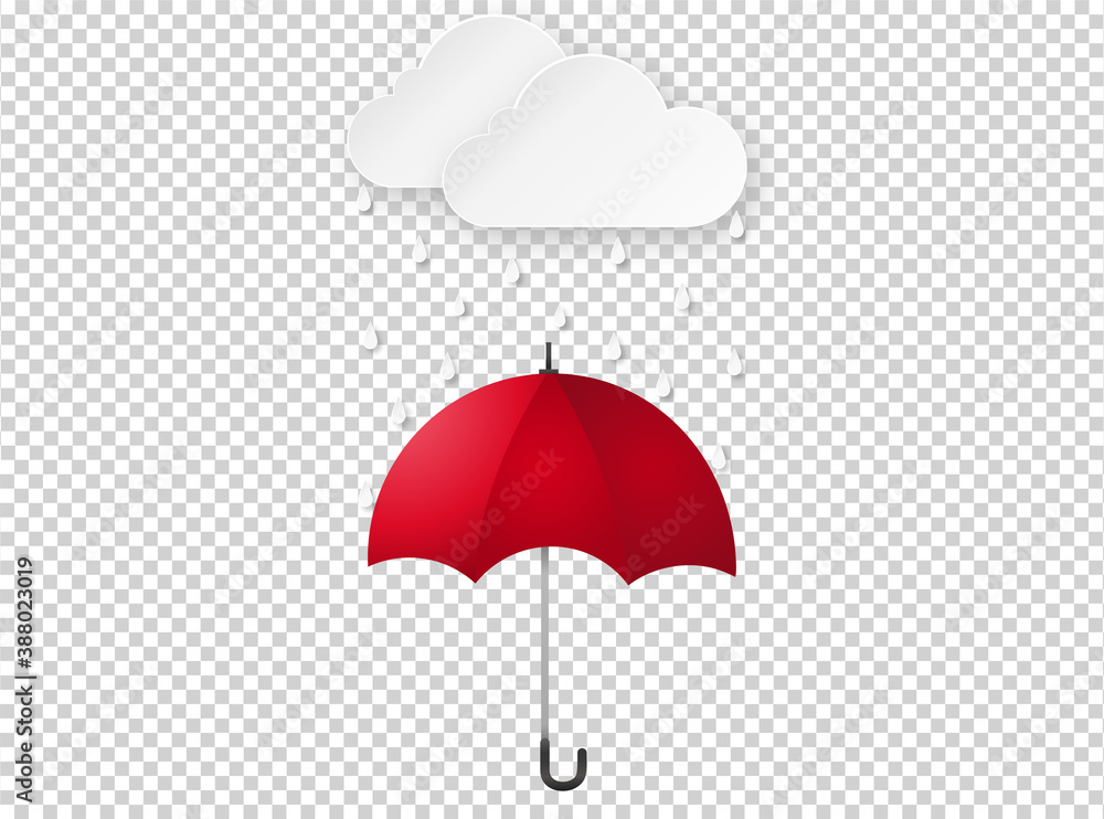 Cloud rain drop on red umbrella isolate on png or transparent ...
