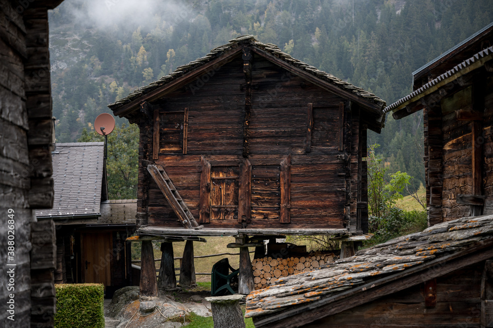 old traditional wooden hut in Finnen, Valais Stock Photo | Adobe Stock