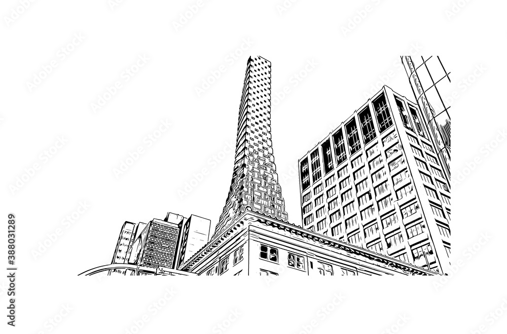 Building view with landmark of Calgary is a city in the western ...