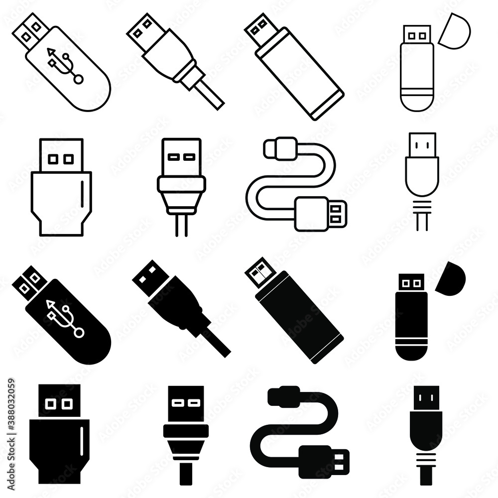 Usb icon vector set. flash drive illustration sign collecion. storage ...