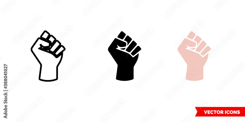 Clenched fist icon of 3 types color, black and white, outline. Isolated ...
