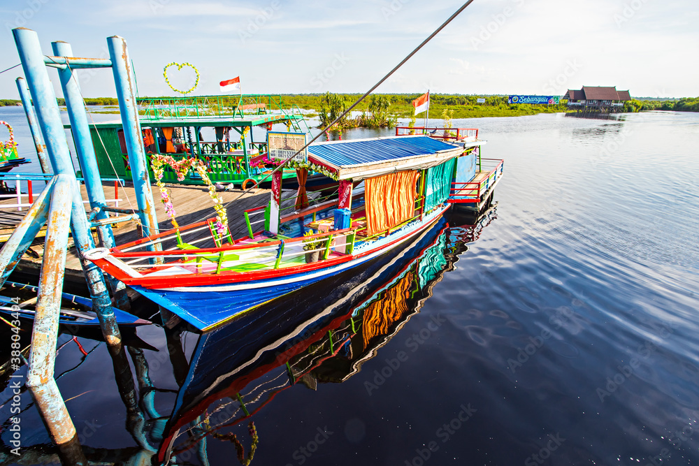 Wooden boat in Sebangau River, Transportation to Sebangau National Park ...