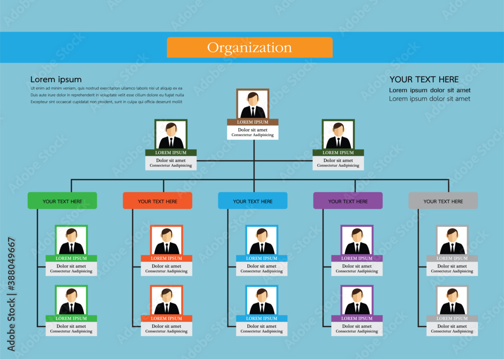 Organization Chart Infographics with People Icon and Abstract Line ...