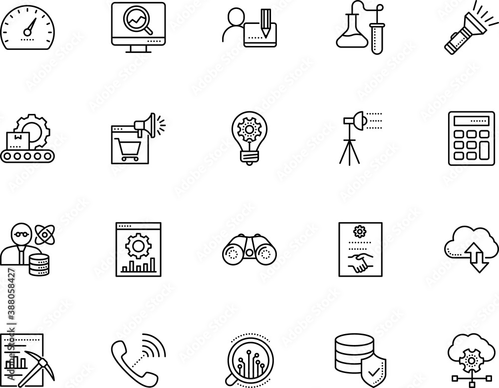 technology vector icon set such as: shape, spy, calculation, production ...