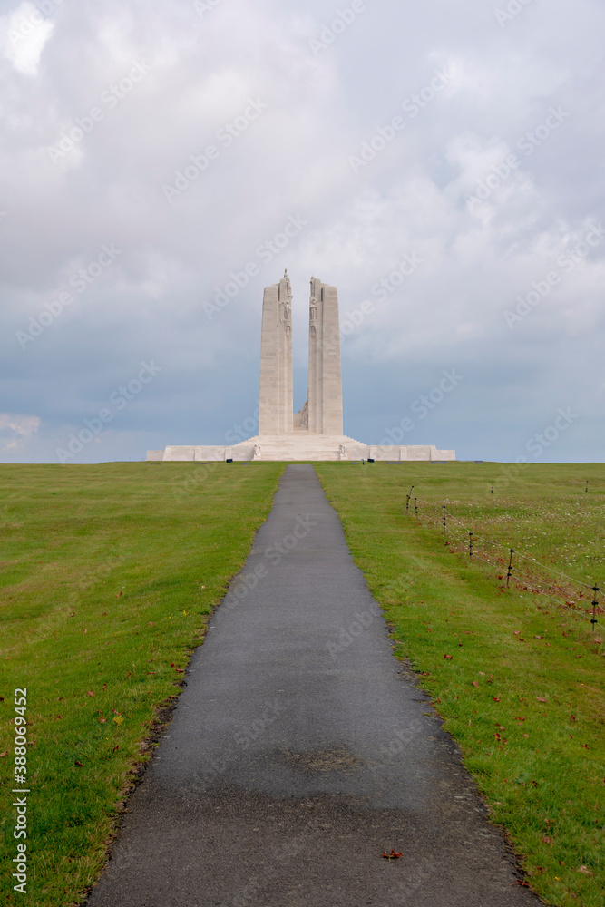 A long path leads up to the Vimy Ridge Memorial, commemorating the ...