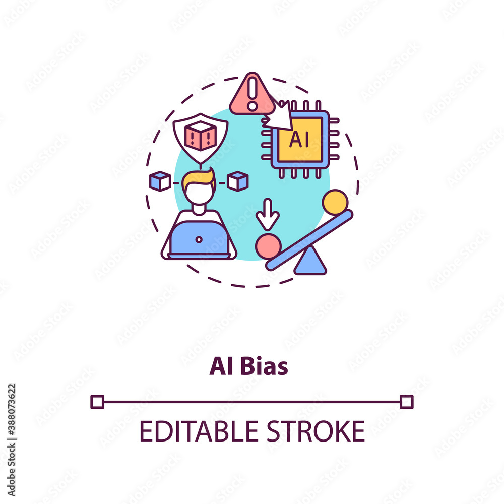 AI bias concept icon. Human mistake while programming smart computer ...