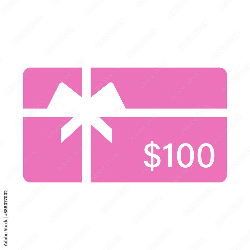 100 Dollars Gift card icon. Clipart image isolated on white background ...