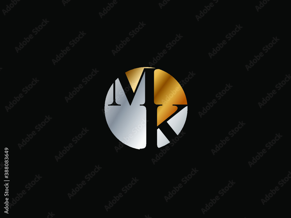 MK initial logo letter with circle shape Gold silver color vector ...