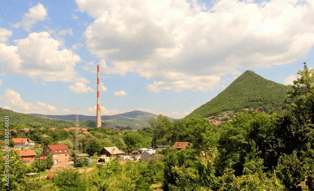 Zvecan hill and chimney Trepca the two highest points on the panorama ...