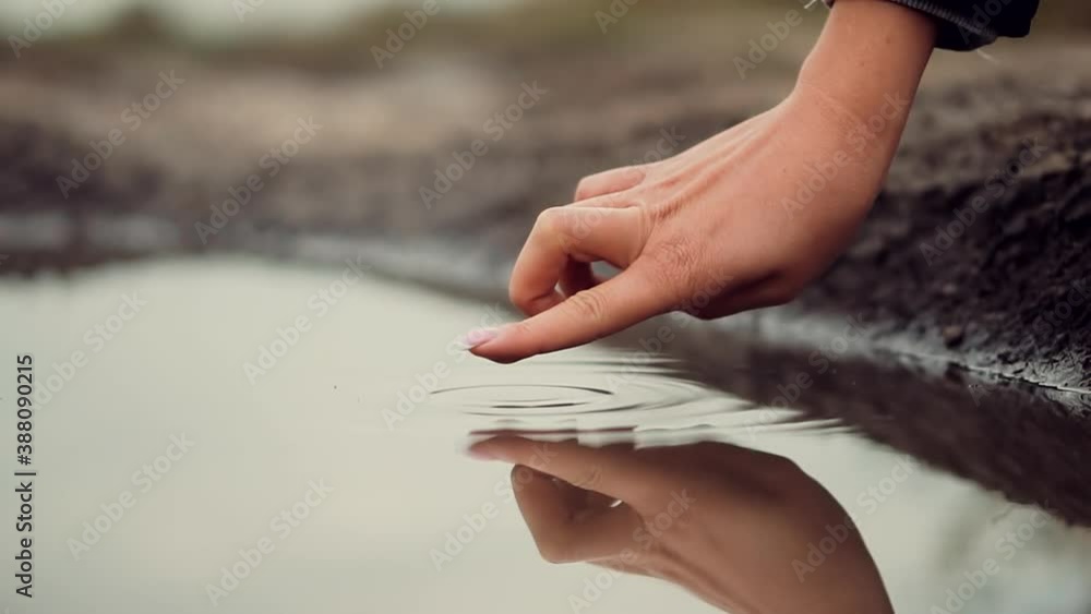 Hands Playing And Touching Water In Slow Motion.Woman Having Fun On ...