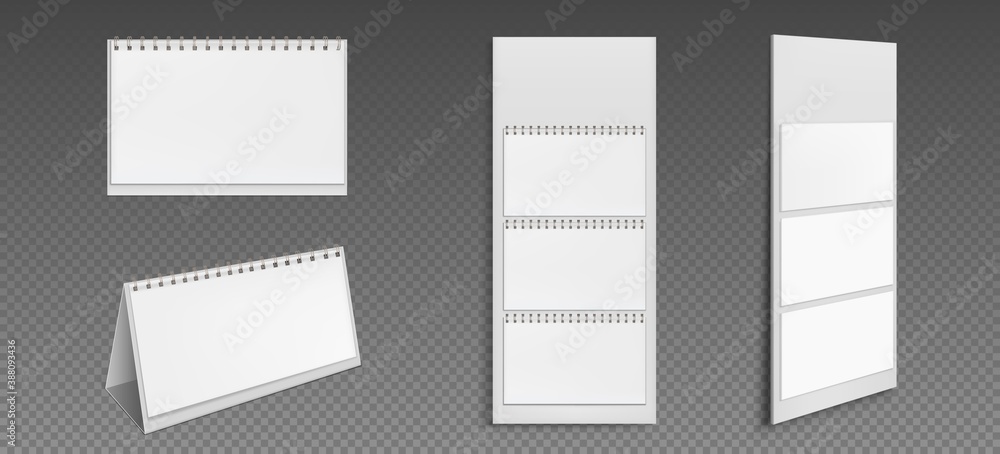 Calendar mockup with blank pages and binder. Desktop and wall paper ...