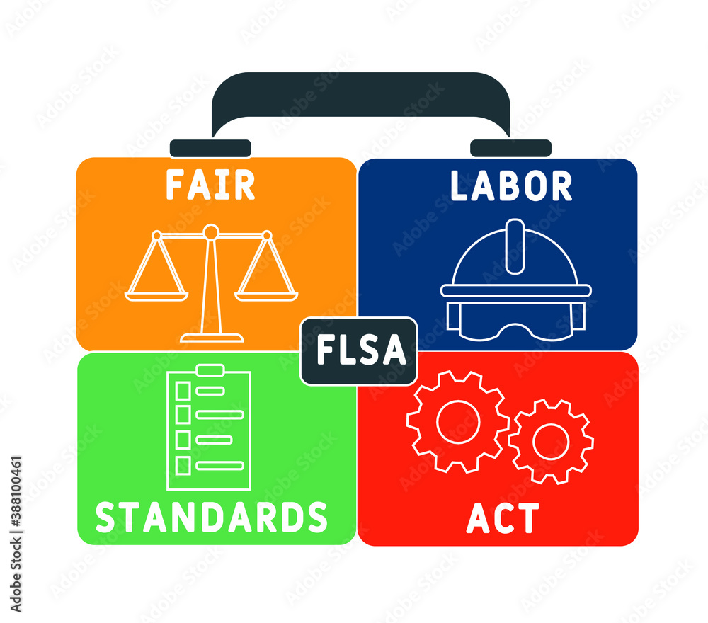FLSA - fair labor standards act acronym business concept background ...