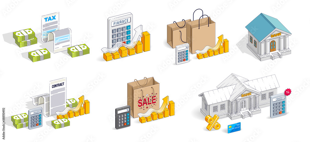 Business and finance concepts 3D vector illustrations set isolated on ...