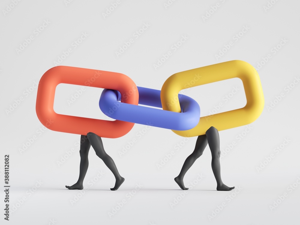 3d render. Abstract colorful chain links with mannequin legs connected ...