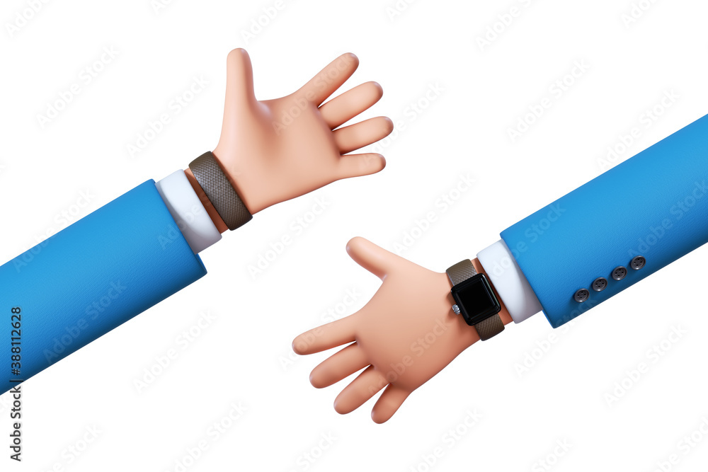 3d render, cartoon character businessman hand ready for handshake ...