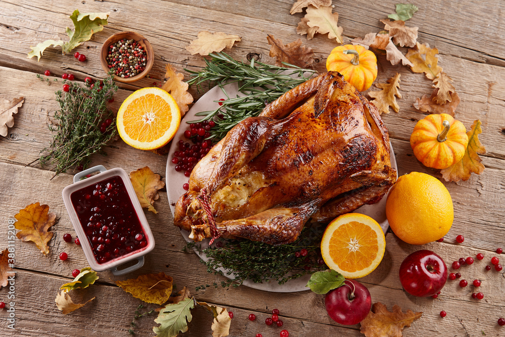 Roasted turkey dish for Thanksgiving dinner Stock Photo | Adobe Stock