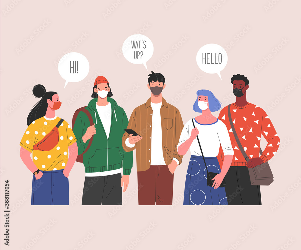 Social prevention measures for Covid-19. Vector illustration of cartoon ...