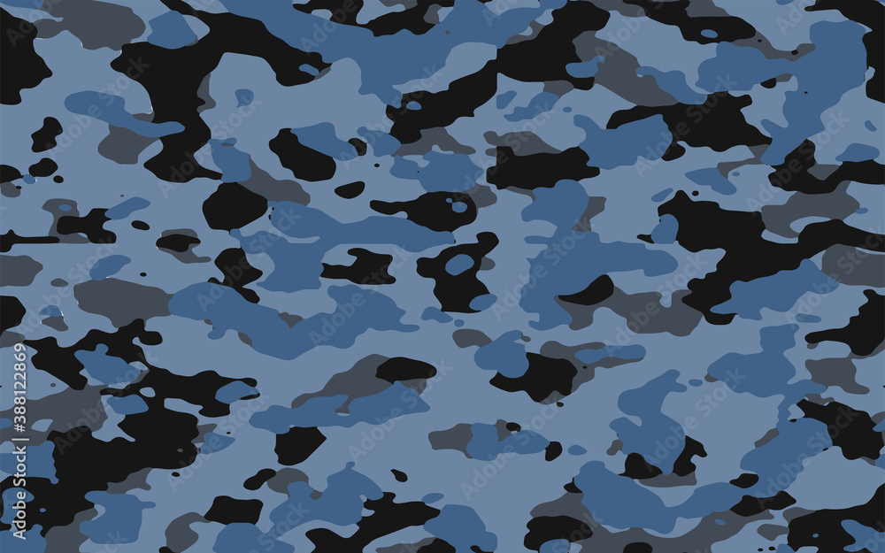 Full Seamless Army Camouflage Pattern Vector. Soft blue military Camo ...