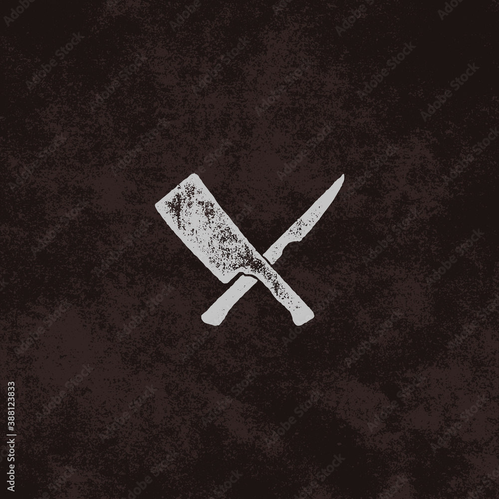 meat cleaver and knife symbols. Vintage steak house symbol. Letterpress ...