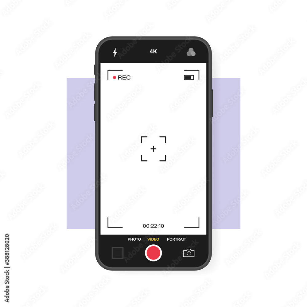 Mobile phone with record frame camera. Viewfinder template. 4K phone ...