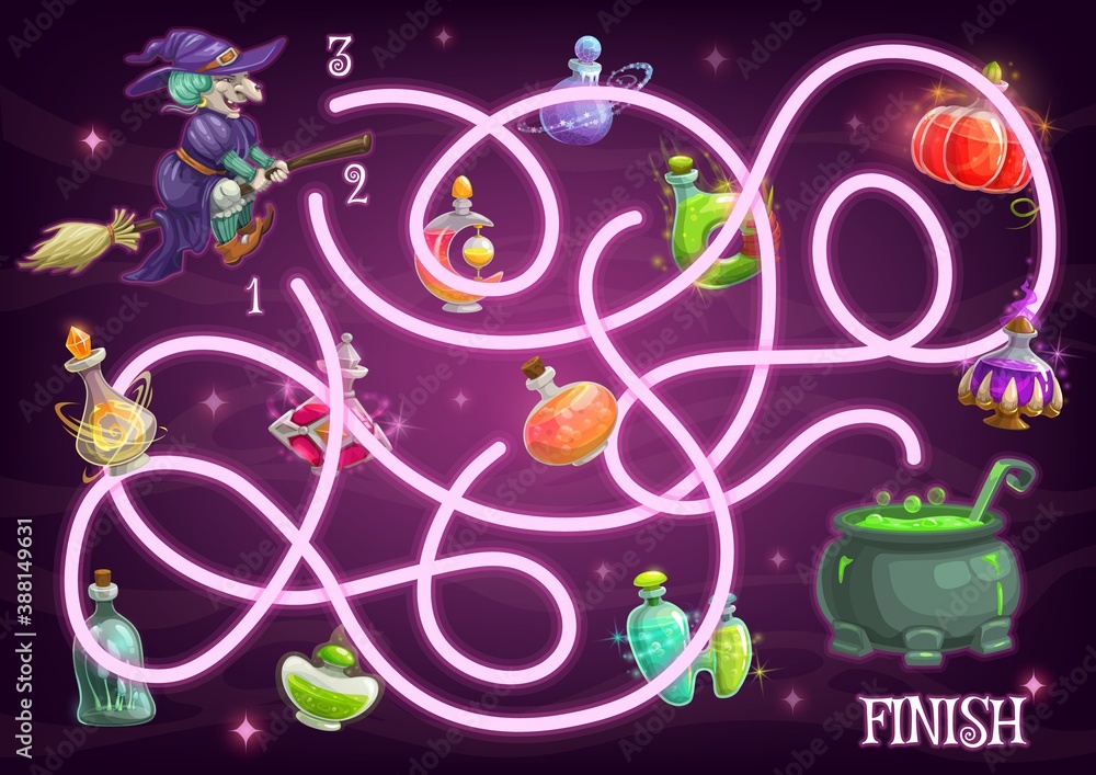 Halloween maze game vector template of children education labyrinth ...