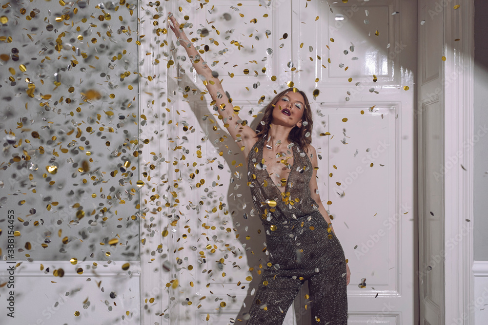 Fashion portrait with confetti Stock Photo | Adobe Stock