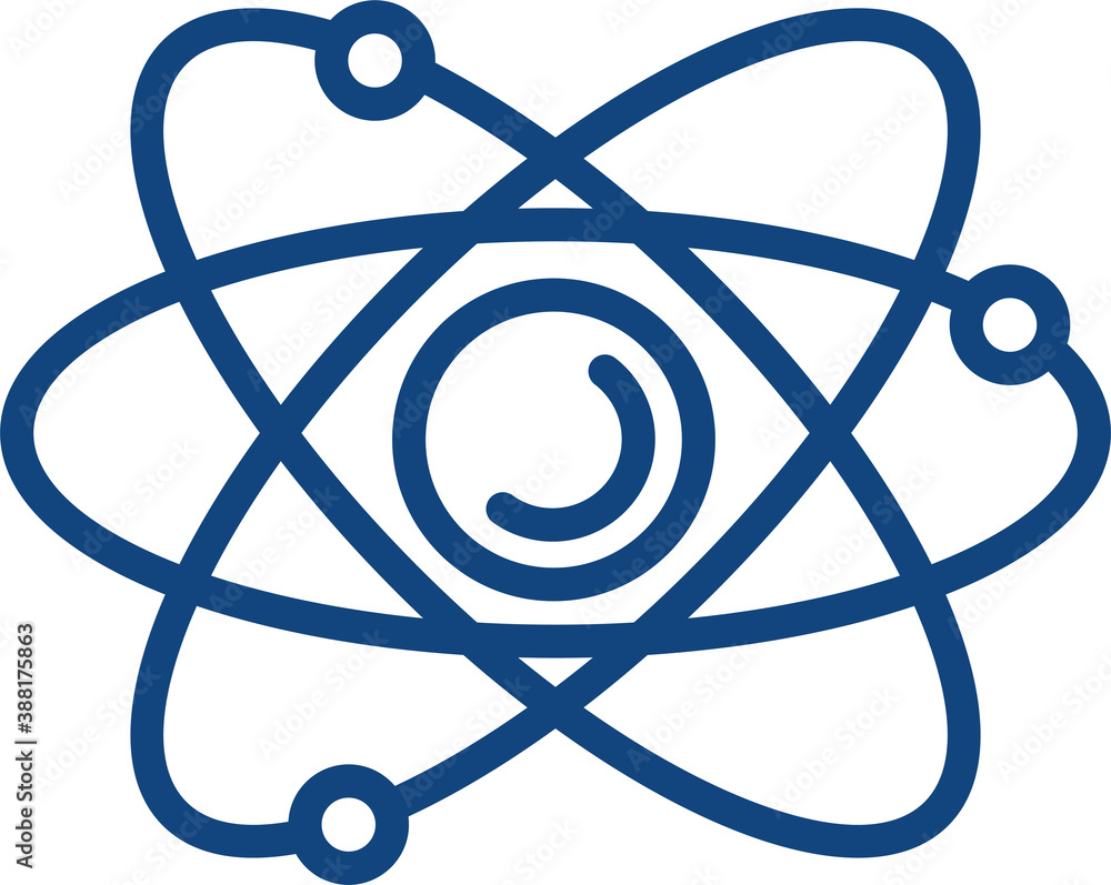 Vetor de Nuclear physics icon. Atomic structure model. Subatomic ...