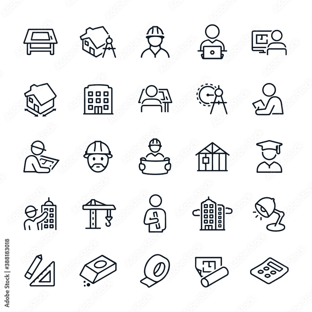 Architecture Icons stock illustration. Drawing board, home construction ...