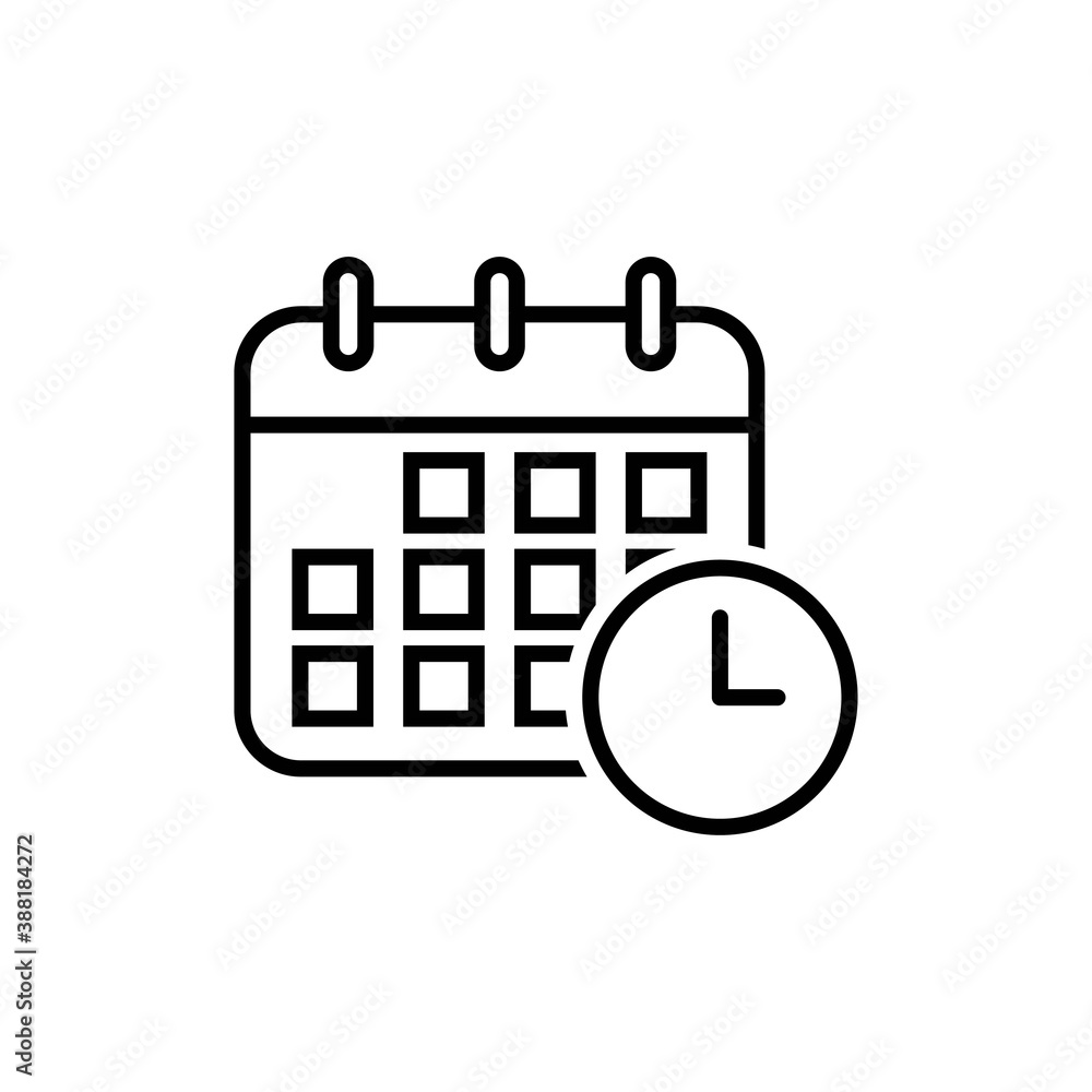 Vector Schedule icon, Calendar, clock, event symbol on isolated white ...