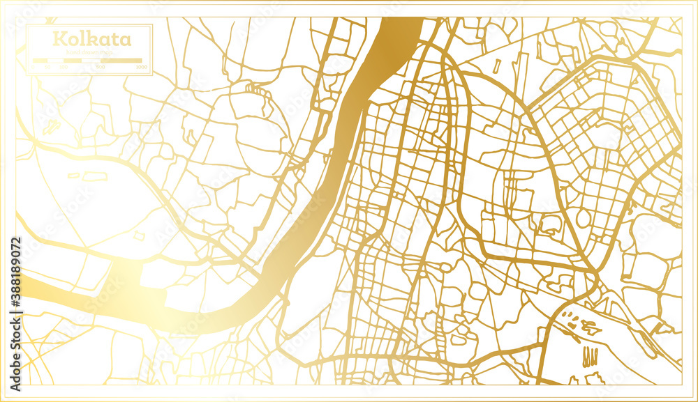 Kolkata India City Map in Retro Style in Golden Color. Outline Map ...