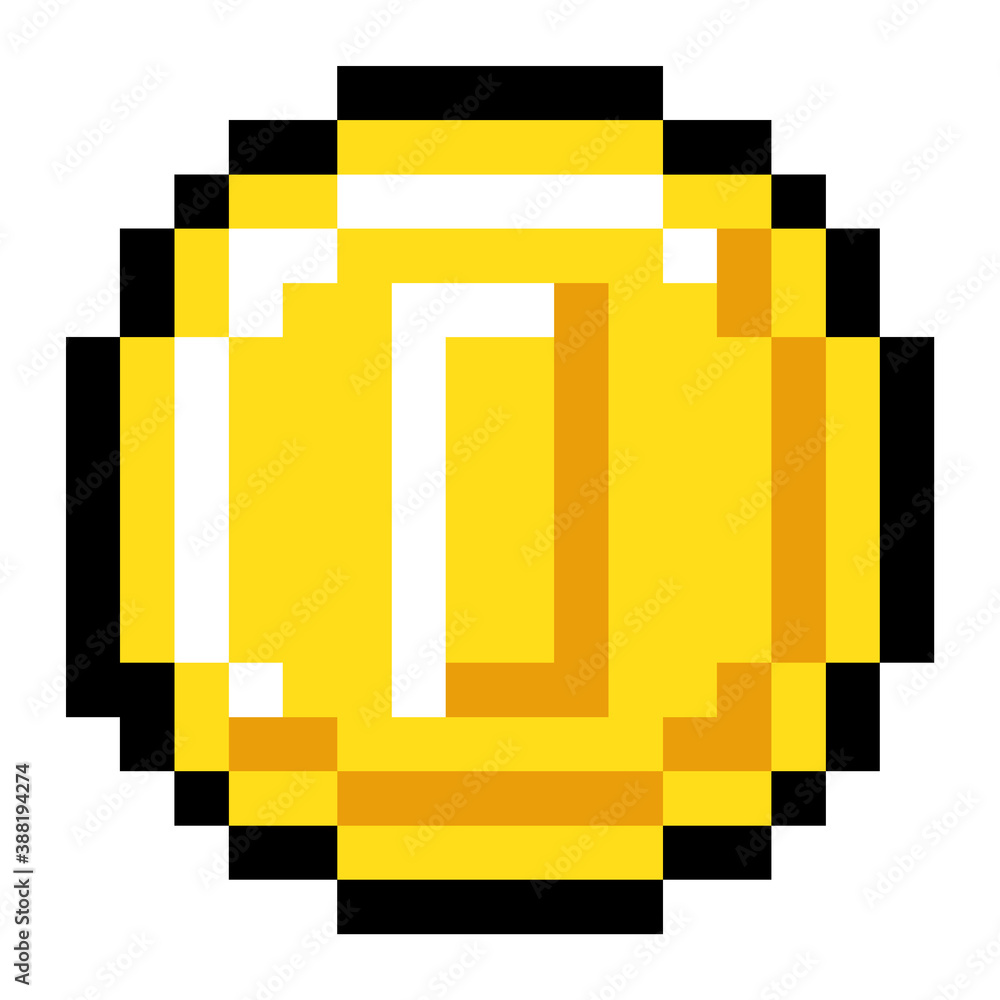 Pixel art style isolated vector coin for retro video game. Shiner ...