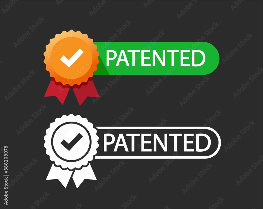 Patent stamp icon and flat patented successfully badge vector, licensed ...