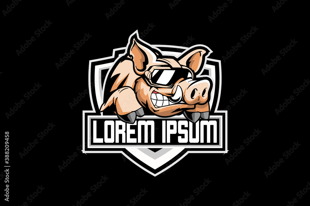 angry warthog head cartoon character vector badge logo template Stock ...